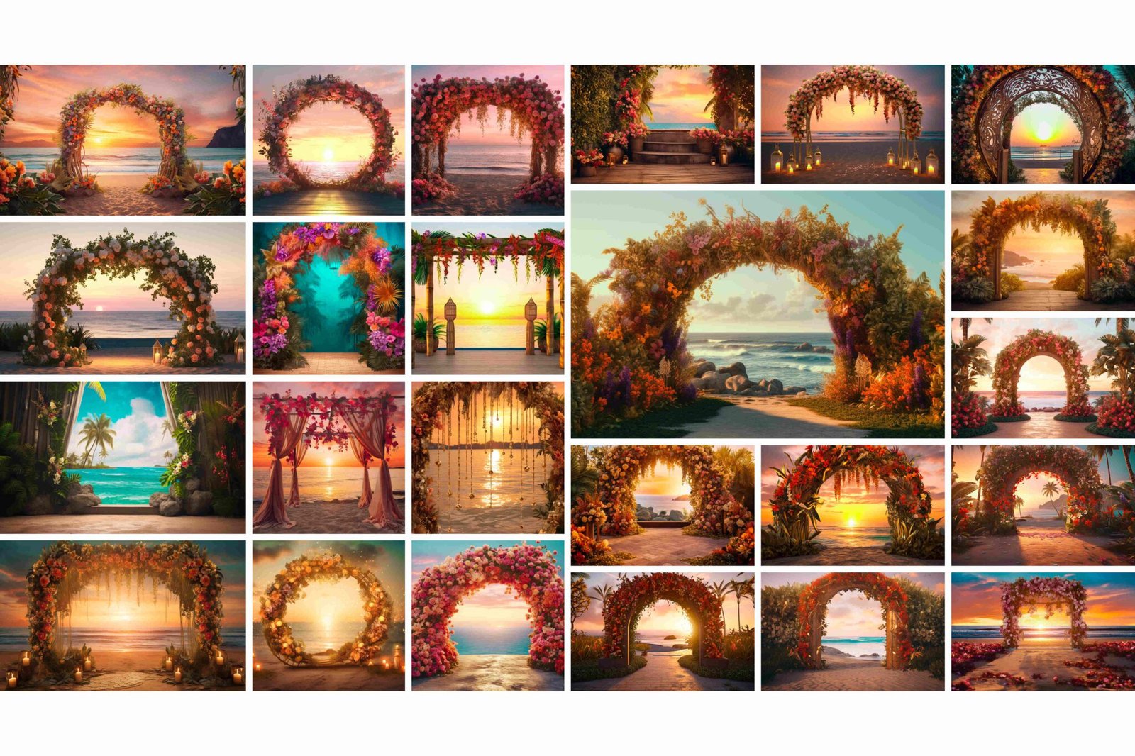 25 Floral Wedding Digital Background Beach Backdrop AI Image - RC Design