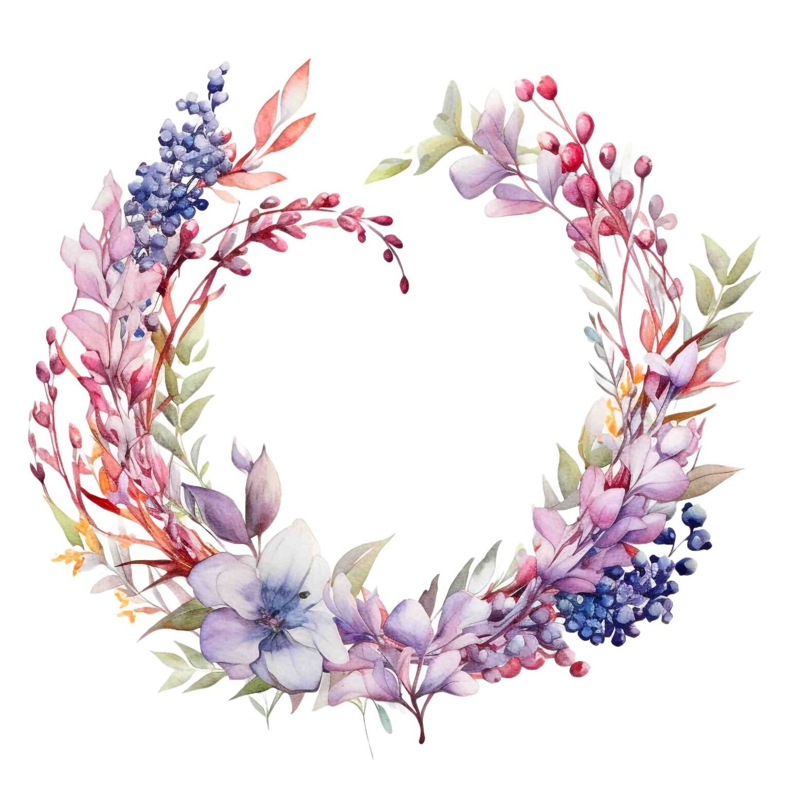 Watercolor Wreath With Flowers Ring Free Png - RC Design