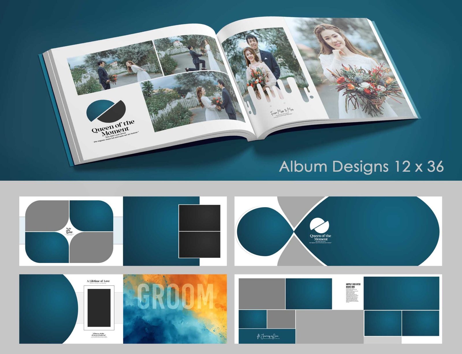 2025 Trending Wedding Album PSD Pack 12x36 Clean White Fully Layered - RC Design